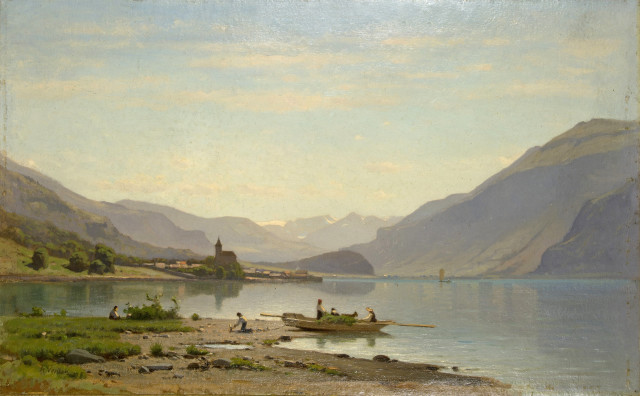 Louis-Auguste Veillon : Blick von Ebligen auf die Kirche von Brienz ...