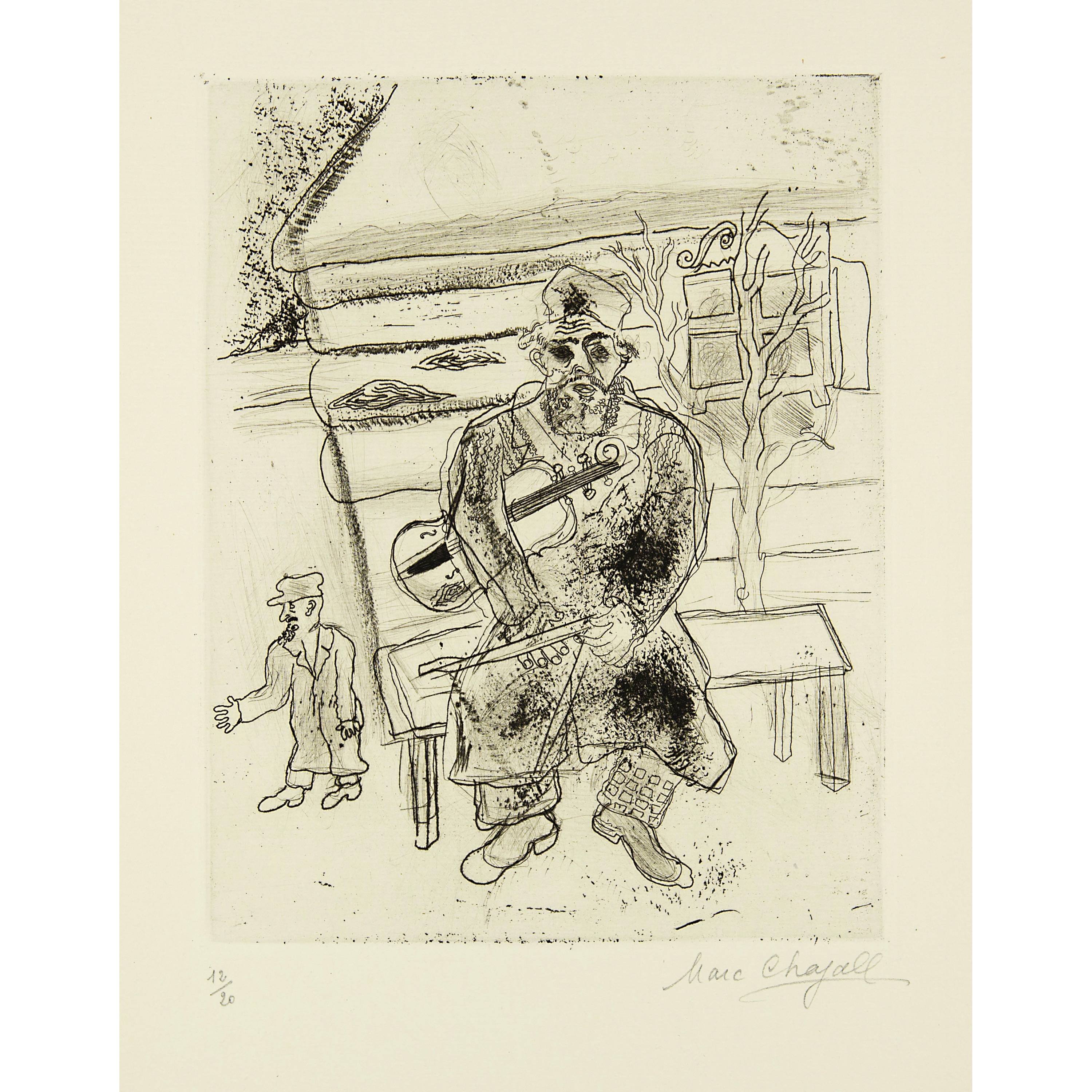 Marc Chagall : Musicien sur le banc , Um 1925, Auflage von 1958 ...