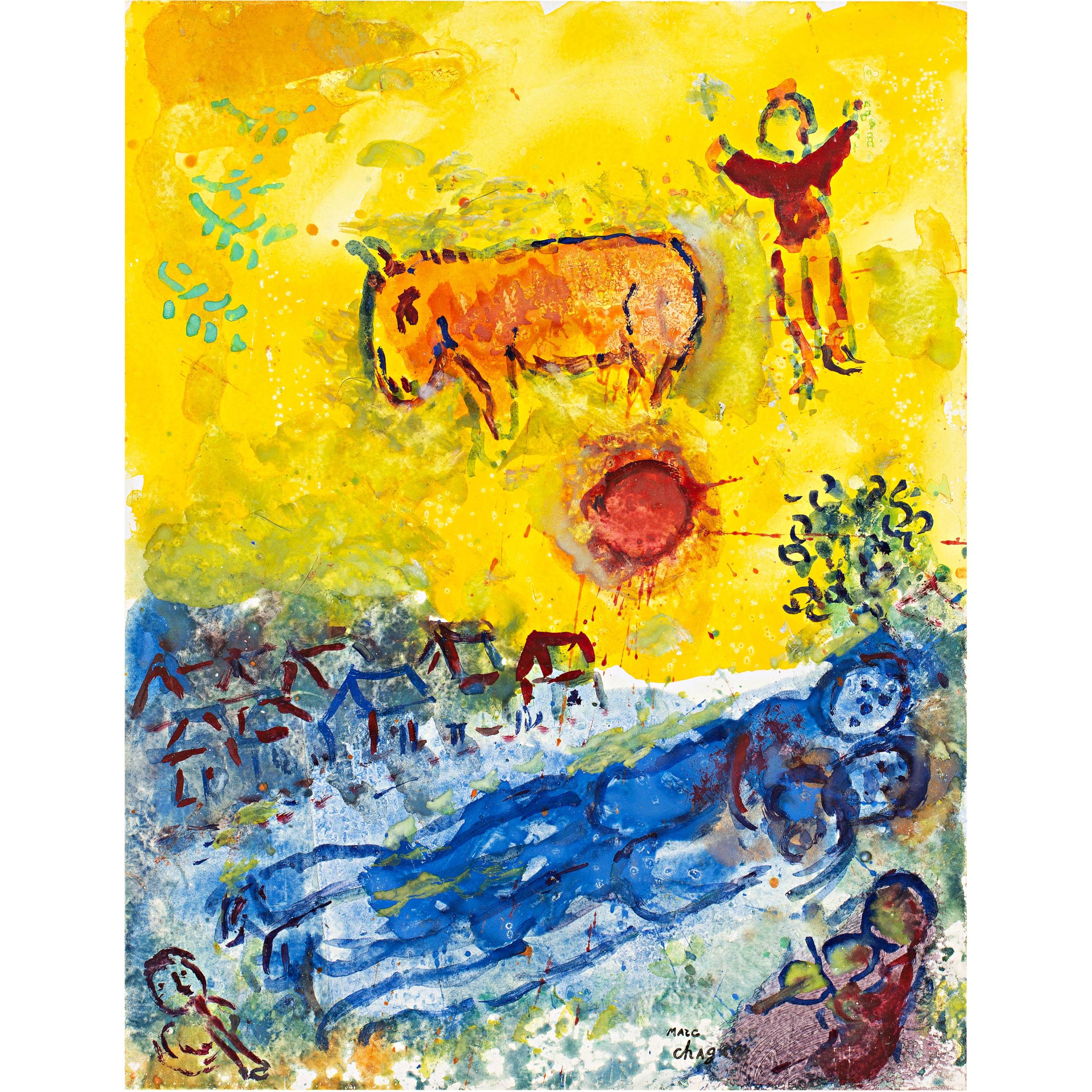Marc Chagall : Repos sous le ciel jaune, circa 1982 | Galerie Kornfeld ...
