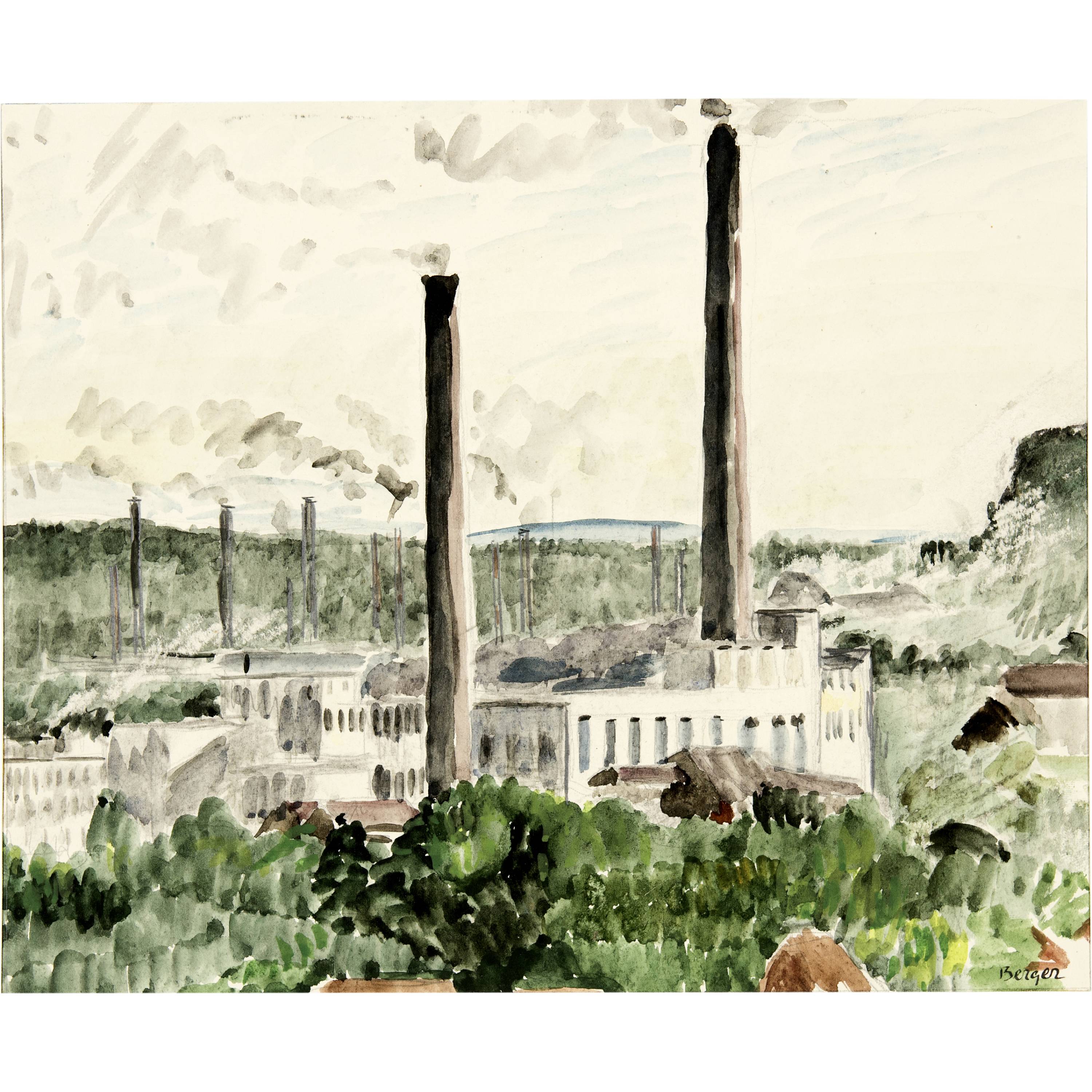 Hans Berger : Ansicht der Papierfabrik Biberist. - 2 ..., Around 1927 ...