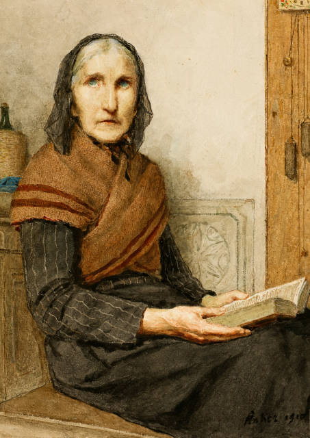 Albert Anker : Lesende Grossmutter am Ofen, 1910 | Galerie Kornfeld ...